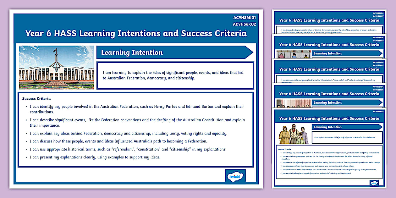 HASS Learning Intentions and Success Criteria Display Poster