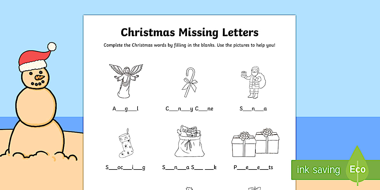 Higher Ability Christmas Missing Letters Differentiated Worksheets