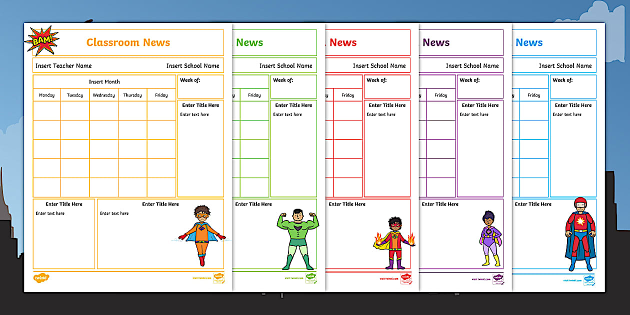 Black and White Superhero Editable Classroom Newsletters