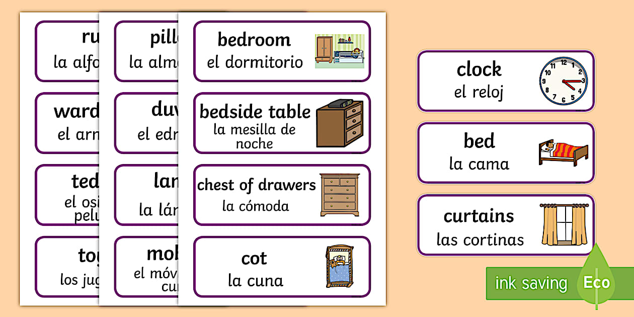 'Things in a Bedroom' Spanish Word Cards | Twinkl - Twinkl