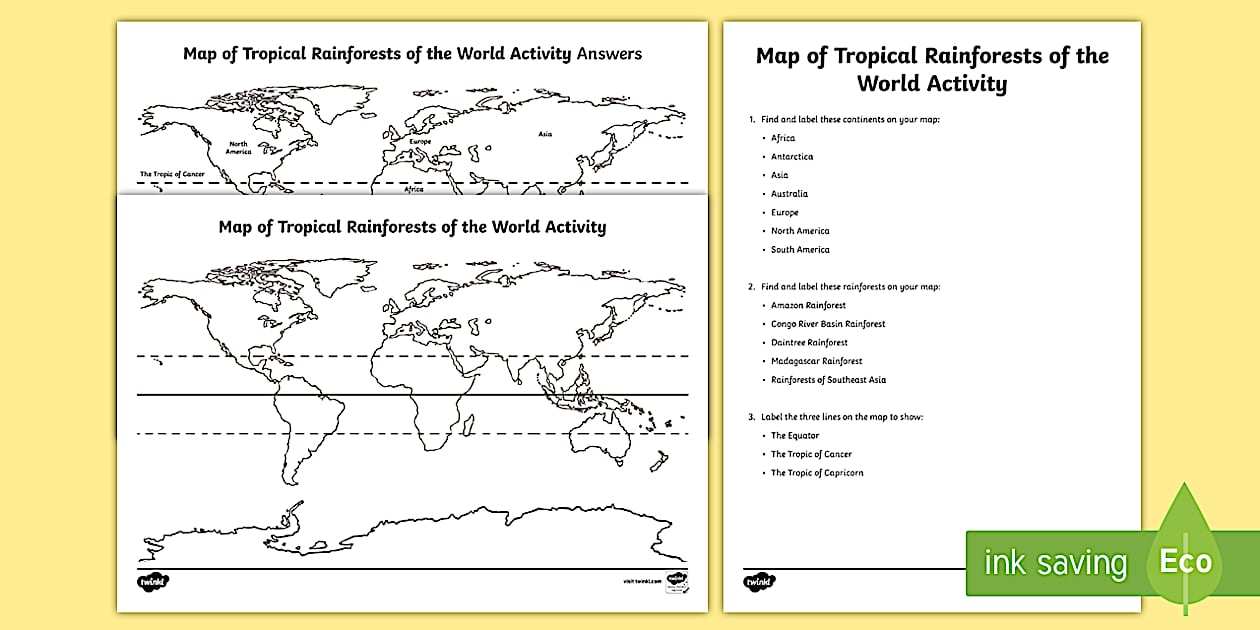 Tropical Rainforests Worksheet (teacher made) - Twinkl