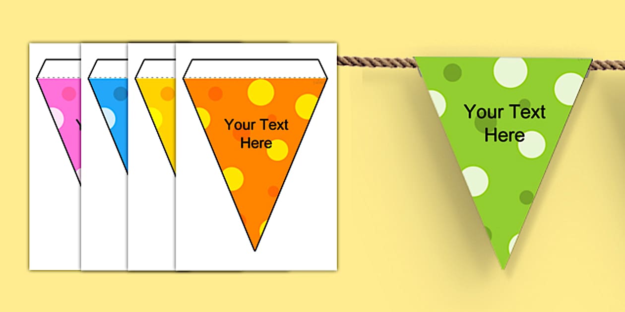 👉 Printable Bunting Template - Editable Polka Dot Design