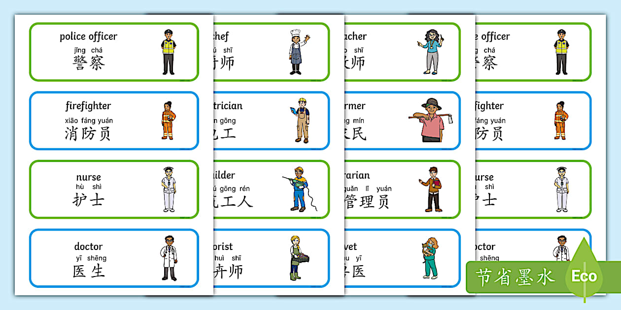 Jobs- People Who Help English/Mandarin Chinese/ Pinyin