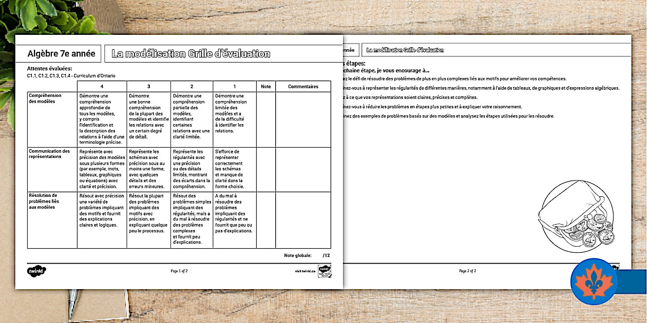 Grade 7 Patterning Assessment Rubric French