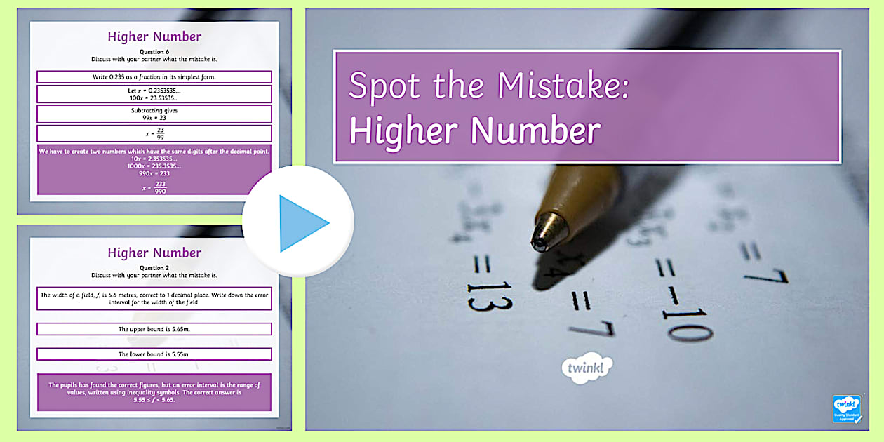 GCSE Number: Spot the Mistake PowerPoint - Higher Level