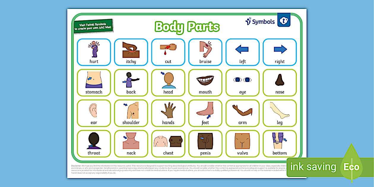 Twinkl Symbols: Body Parts Communication Board - Twinkl
