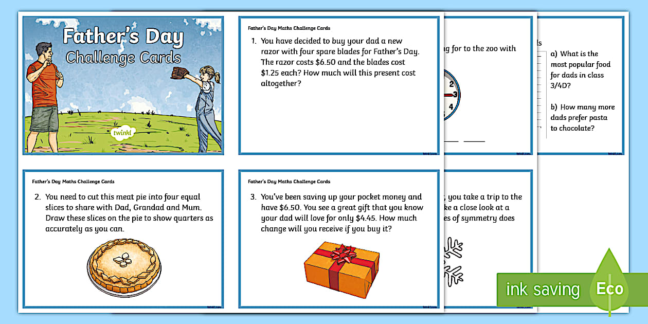 3-4 Father's Day Maths Challenge Cards (teacher made)