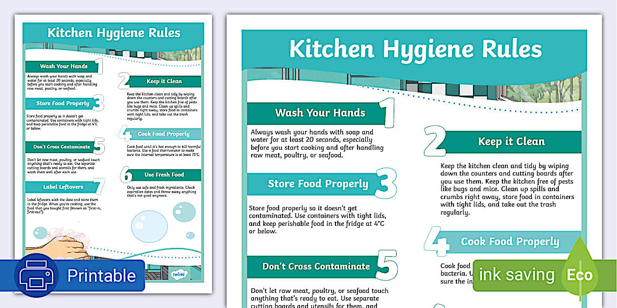 Food Hygiene - Kitchen Rules Poster (teacher made) - Twinkl
