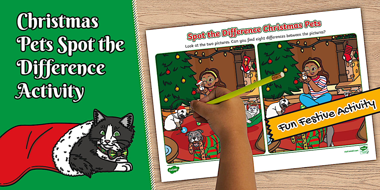 Christmas Pets Spot the Difference Activity - Twinkl - KS1