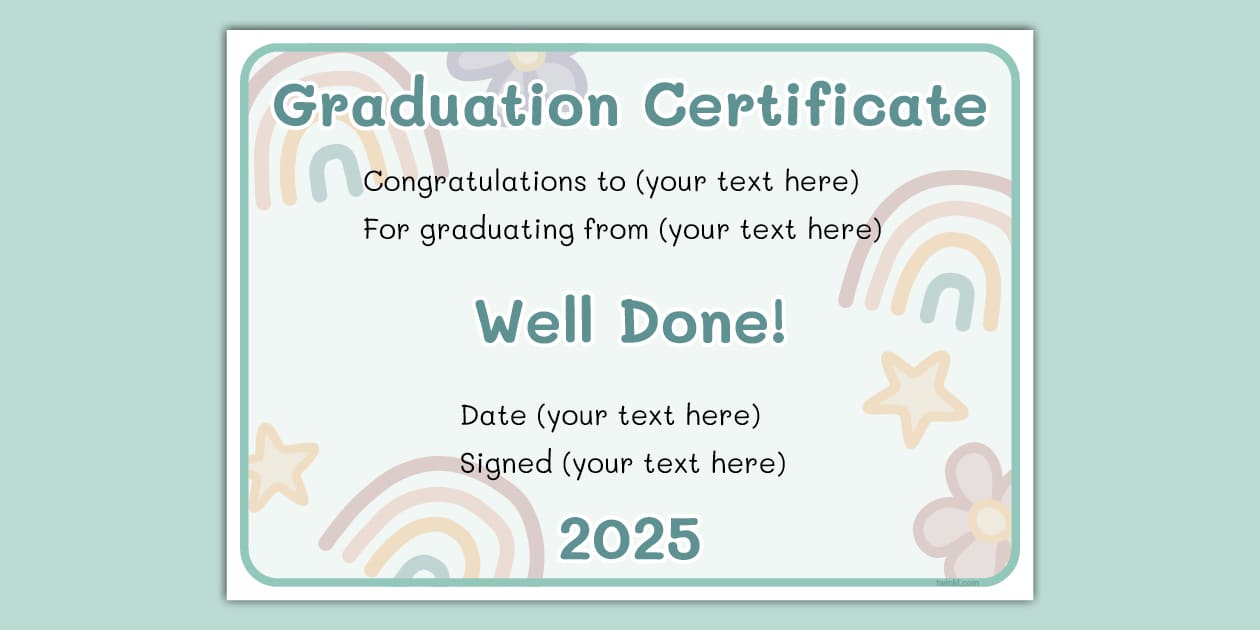 Editable Muted Rainbow Graduation Certificate | Twinkl