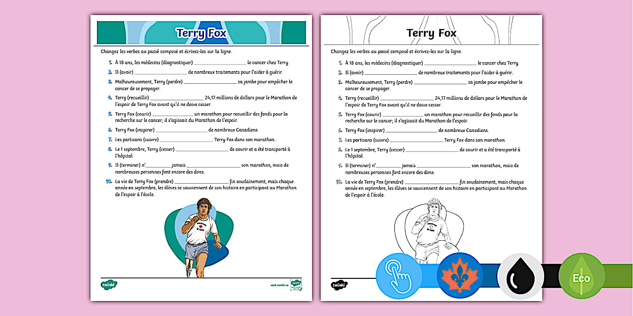 Terry Fox Passé Composé Worksheet French
