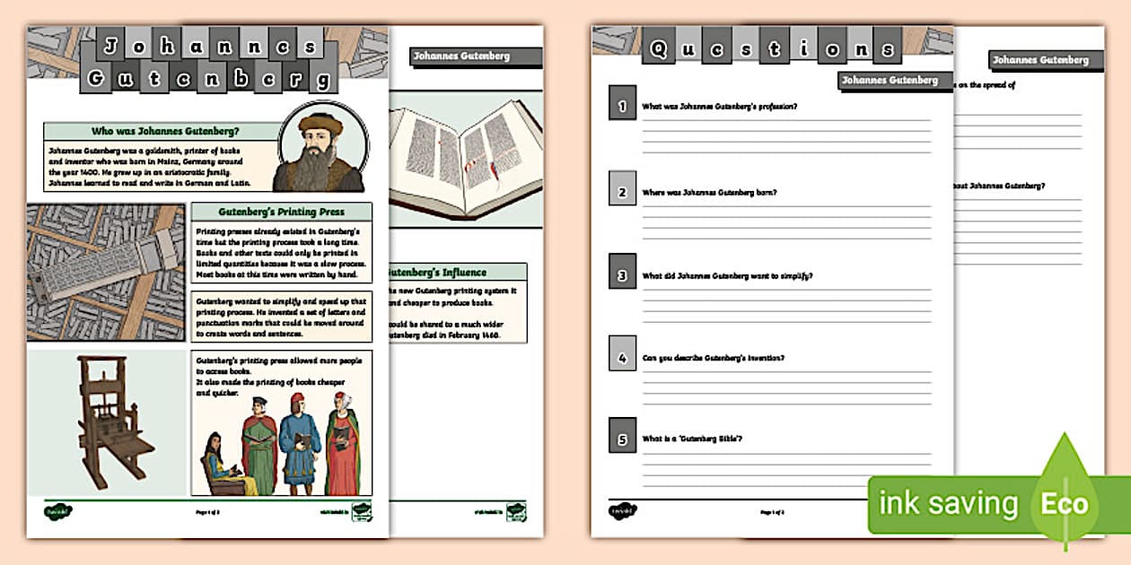 Johannes Gutenberg (Reading Comprehension) - Twinkl