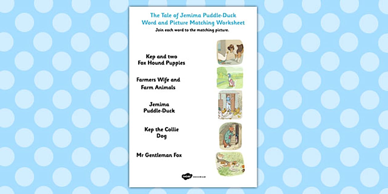 Cursive The Tale of Jemima Puddle-Duck Word and Picture Match (Beatrix ...