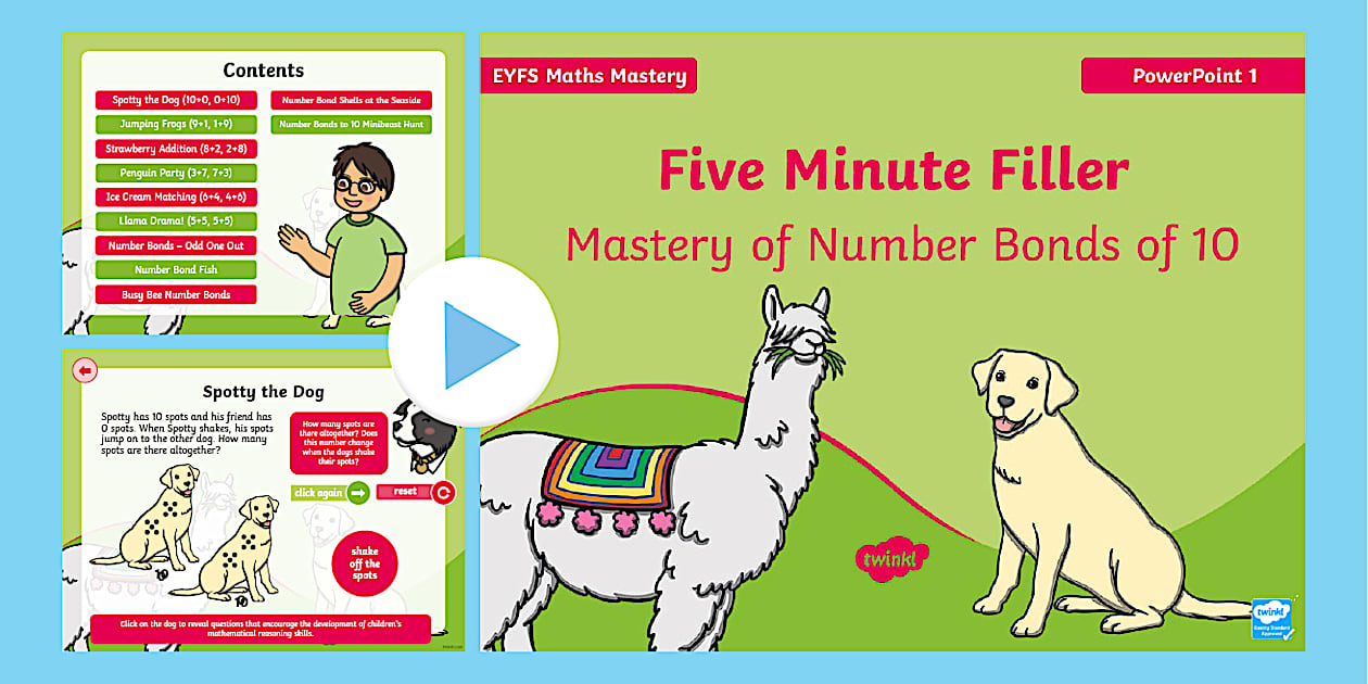 EYFS Maths Mastery: Five Minute Filler Number Bonds to 10 PowerPoint