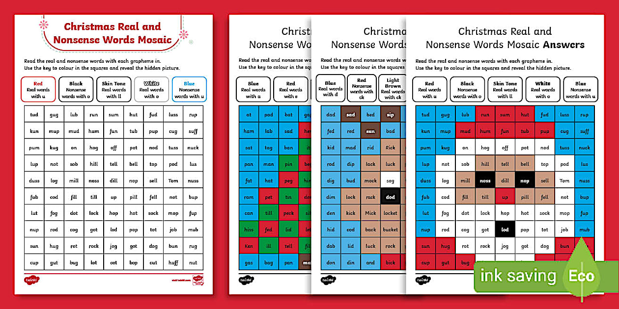 Christmas Phase 2 Phonics Mosaic Worksheets, Twinkl - Twinkl