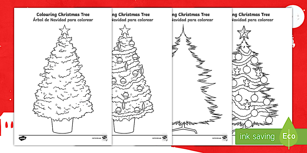 Colouring Christmas Tree Template English/Spanish - Twinkl