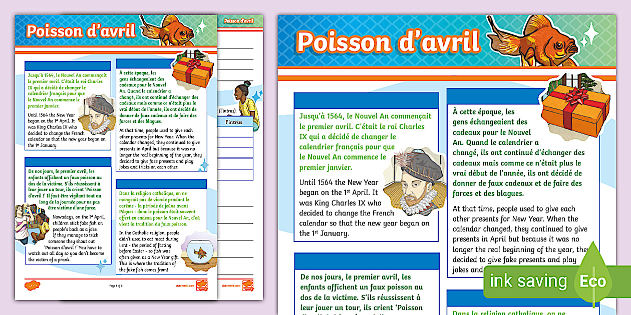 👉 French: Poisson d'avril Activity Sheet