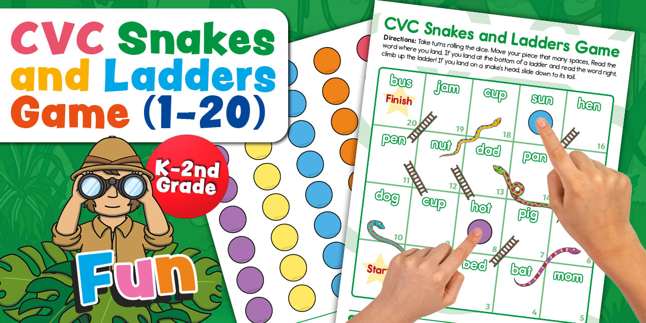 CVC Snakes and Ladders Game (1-20) (teacher made) - Twinkl