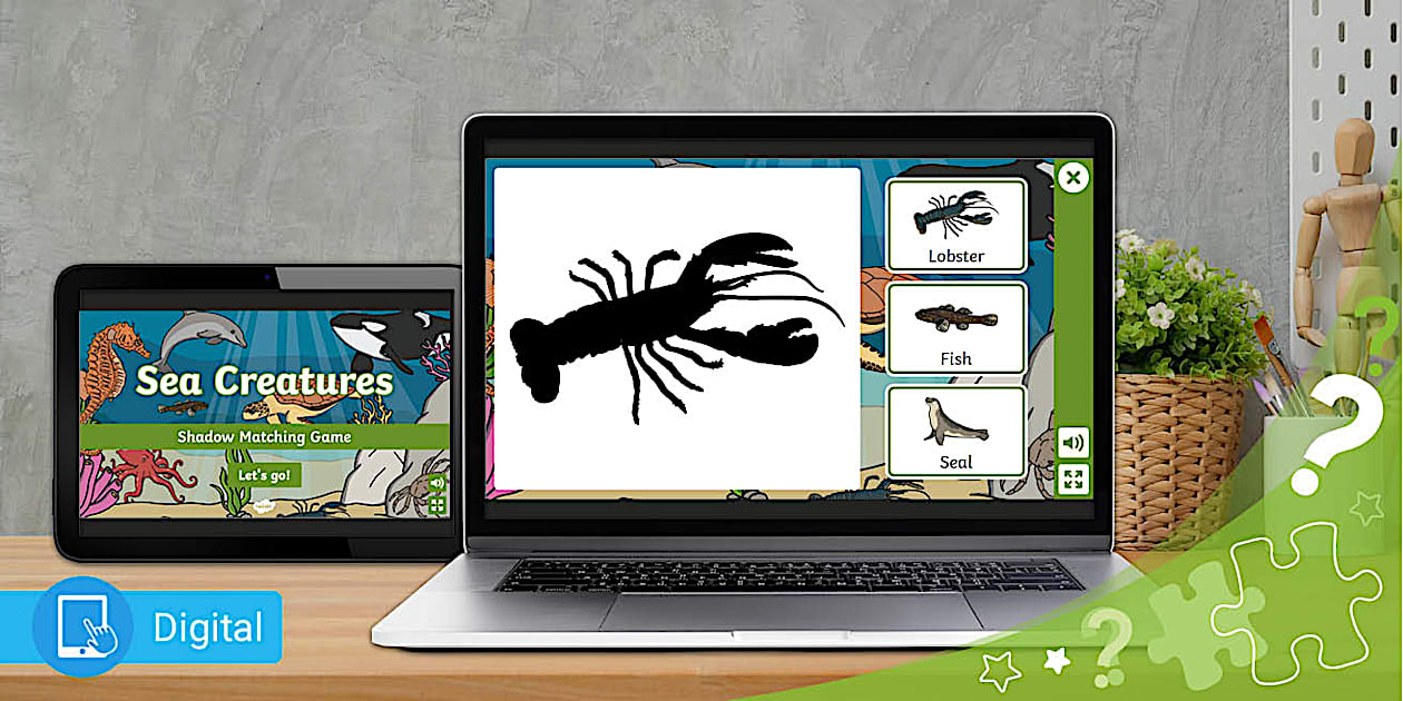 Sea Creatures Interactive Shadow Matching Game - Puzzled