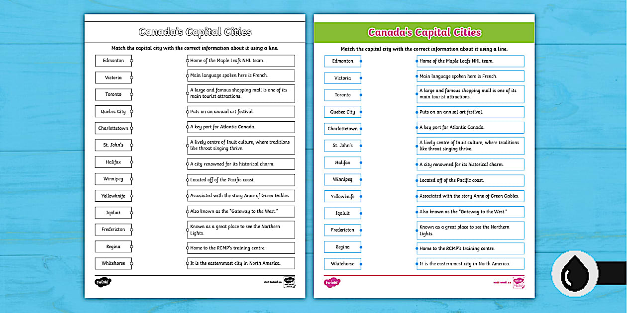 Canada's Capital Cities Matching Activity (Teacher-Made)