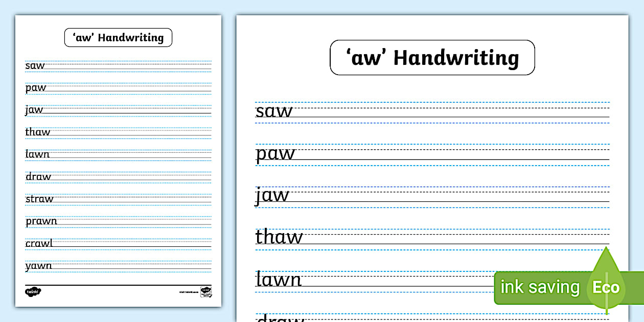 'aw' Handwriting Sheet, Phase 5, Phase 5 words - Twinkl