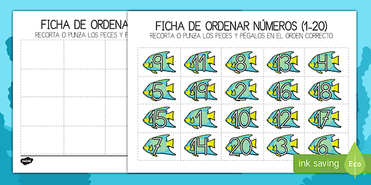 Bajo el mar ficha de ordenar números - Twinkl