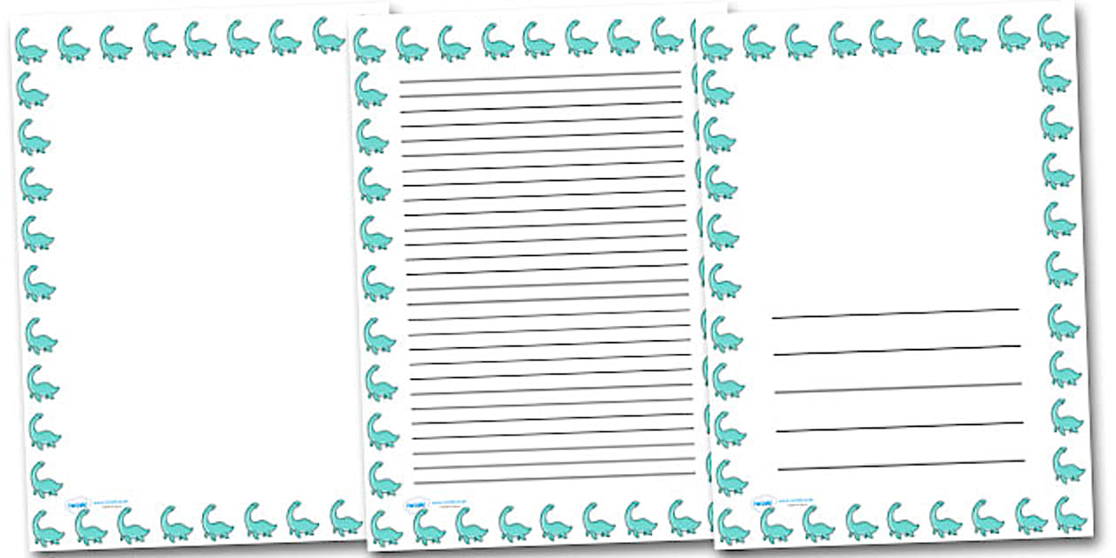 Cute Plesiosaur Portrait Page Borders - Portrait Page Borders