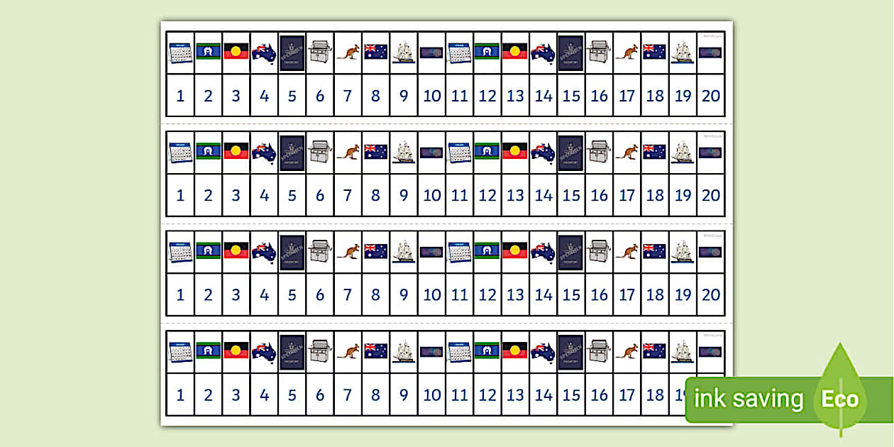 Australia Day Number Tracks 0-20 - EYLF - Maths - Twinkl