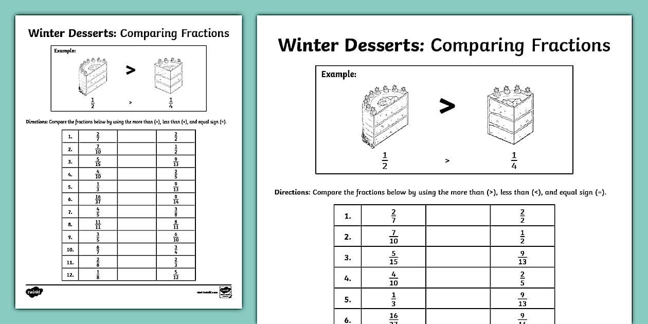 Fifth Grade Winter Desserts: Comparing Fractions Worksheet