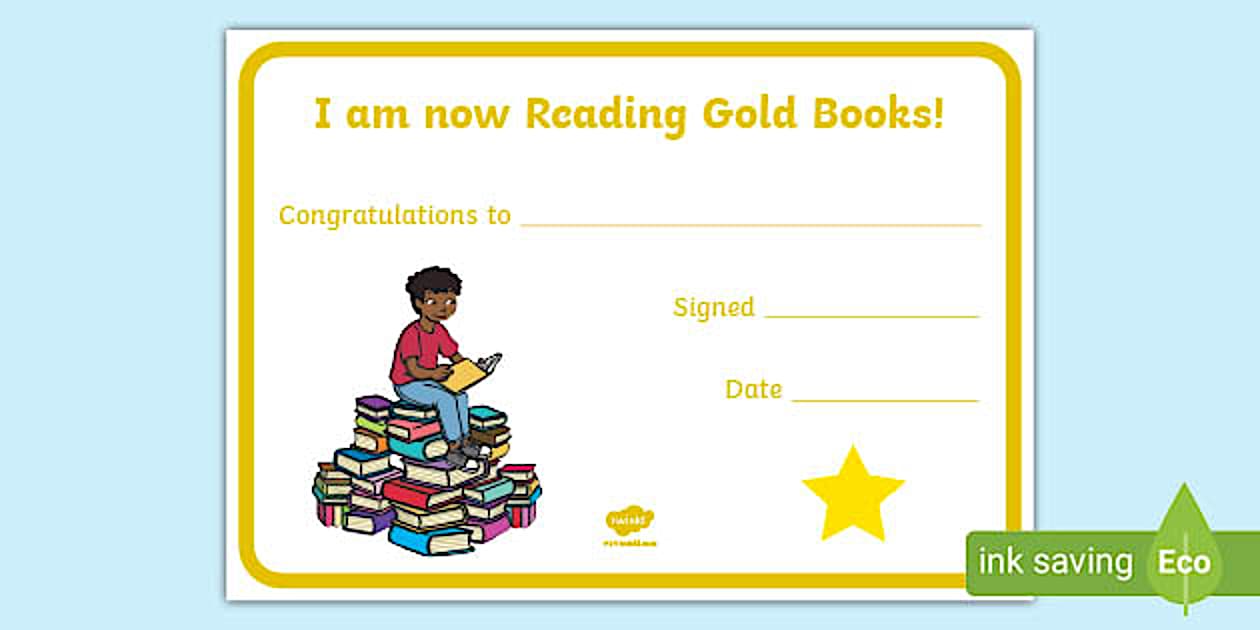 Editable I'm Now Reading Gold Books Certificate - Twinkl