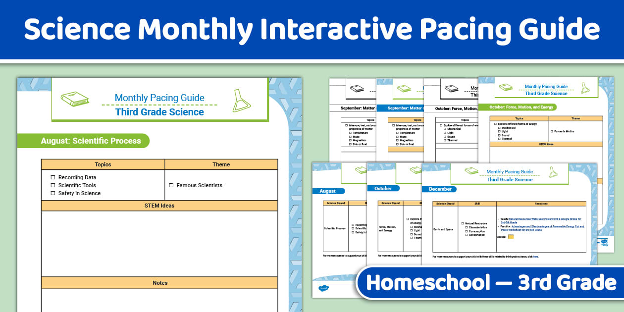 Monthly Interactive Pacing Guide for Homeschool | 3rd Gr. Science