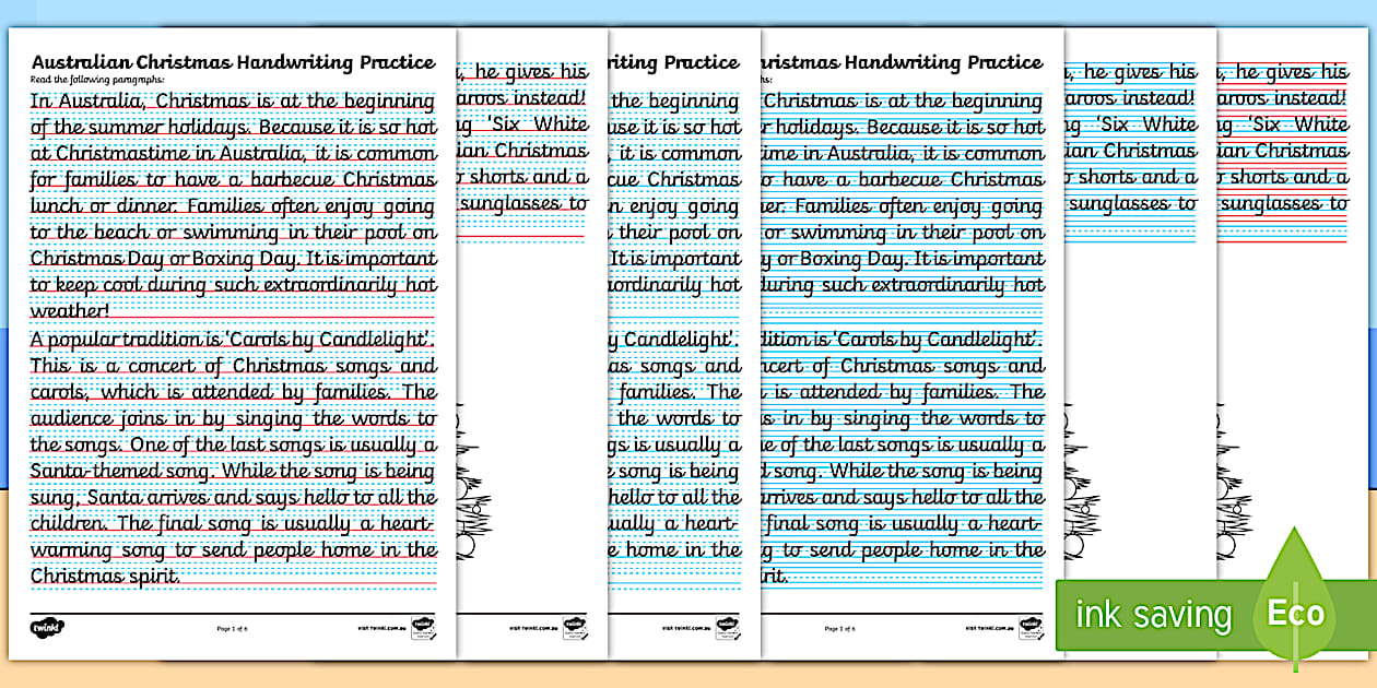 TAS Australian Christmas Handwriting Practice Worksheet