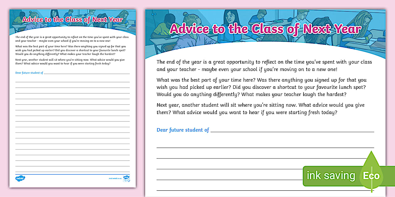 Advice to the Class of Next Year Writing Template - Twinkl