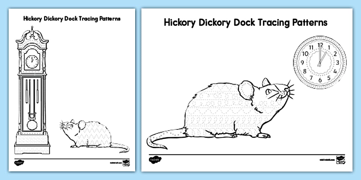 Hickory Dickory Dock Tracing Patterns Worksheet - Twinkl