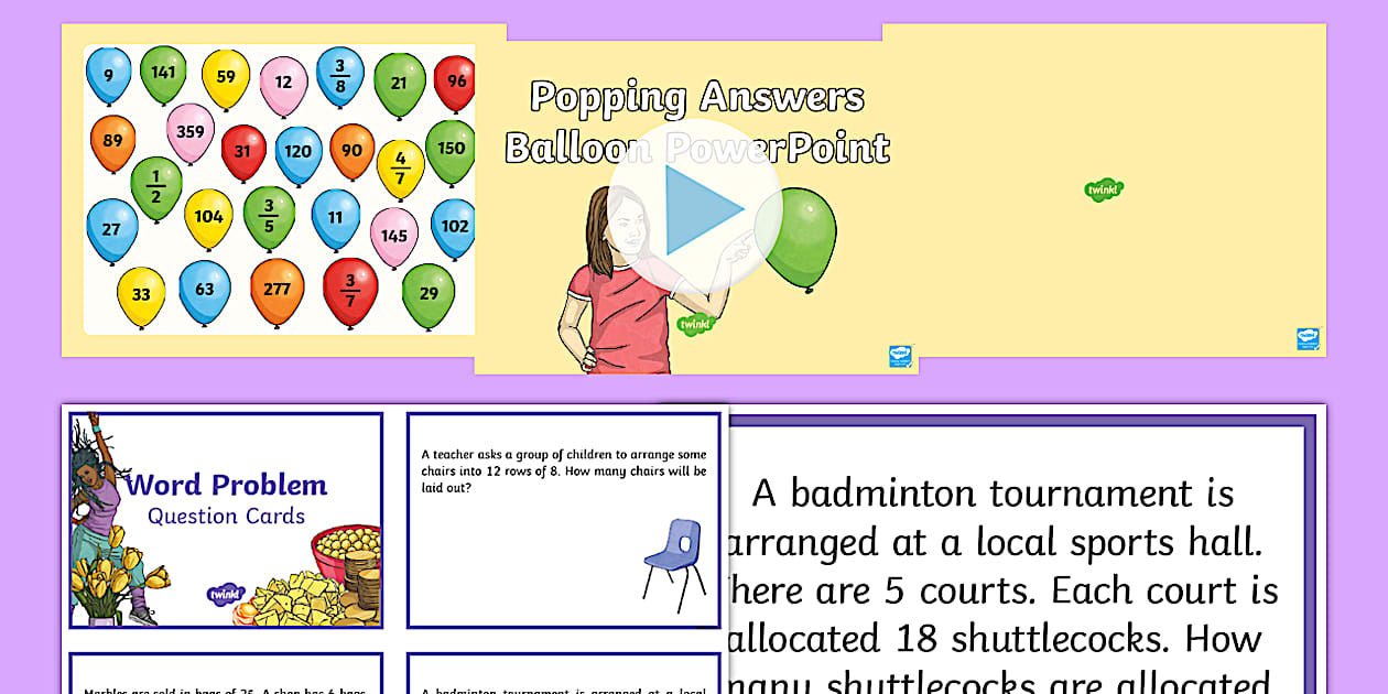 LKS2 Maths Word Problems and Popping Answers Balloon Activity