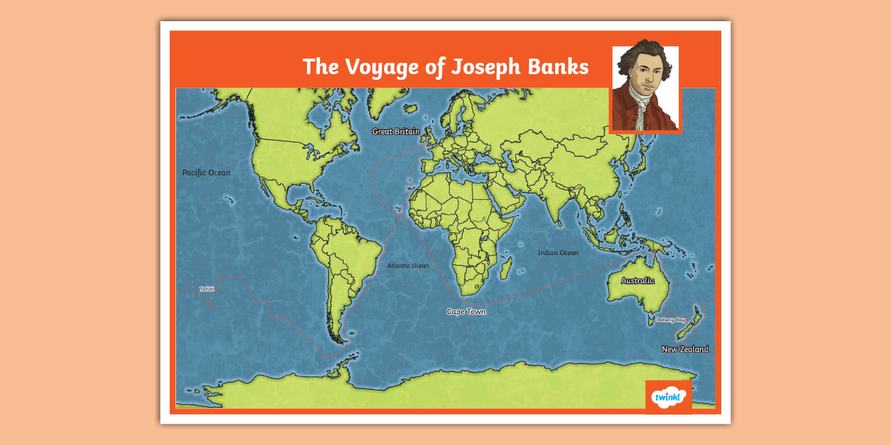 Joseph Banks Voyage Map - Primary History Resources - Twinkl