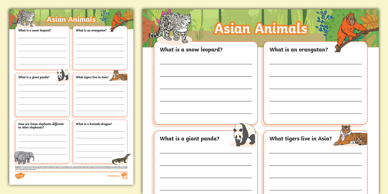 Asian Animals Fact File Template, Asian Animals - Twinkl