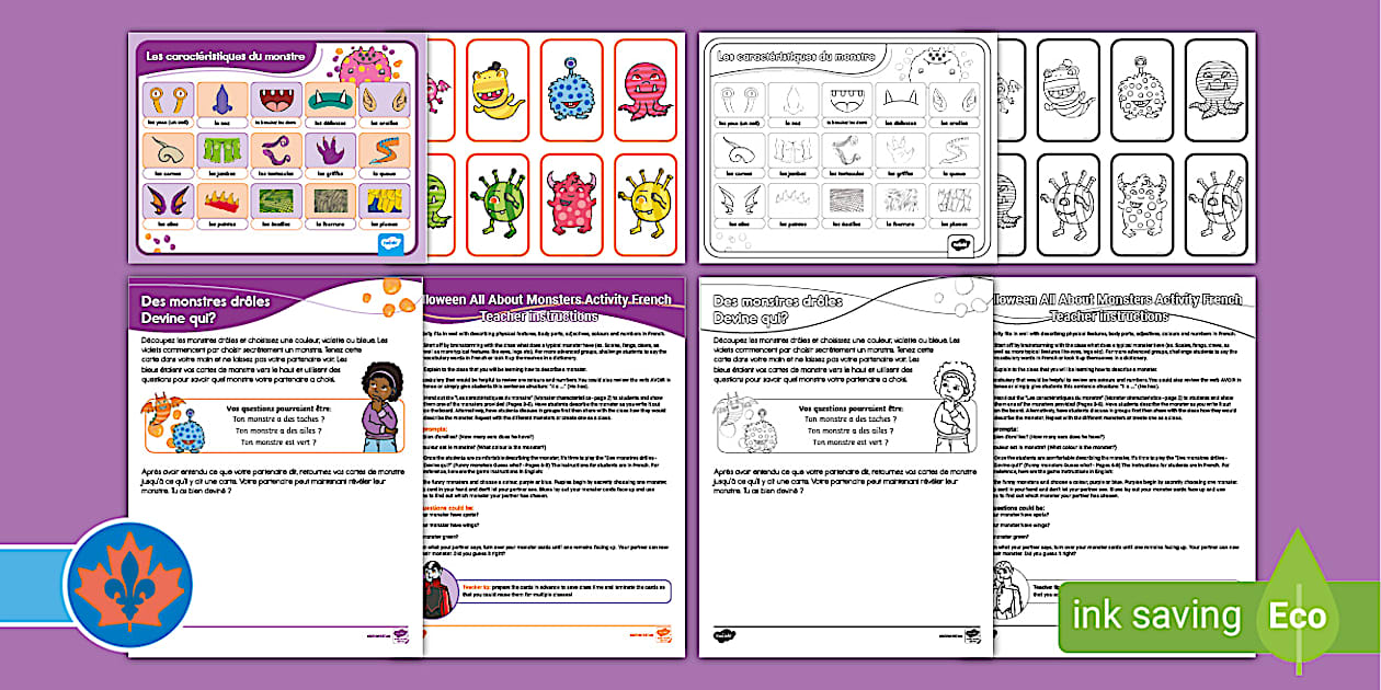 All About Monsters Activity French