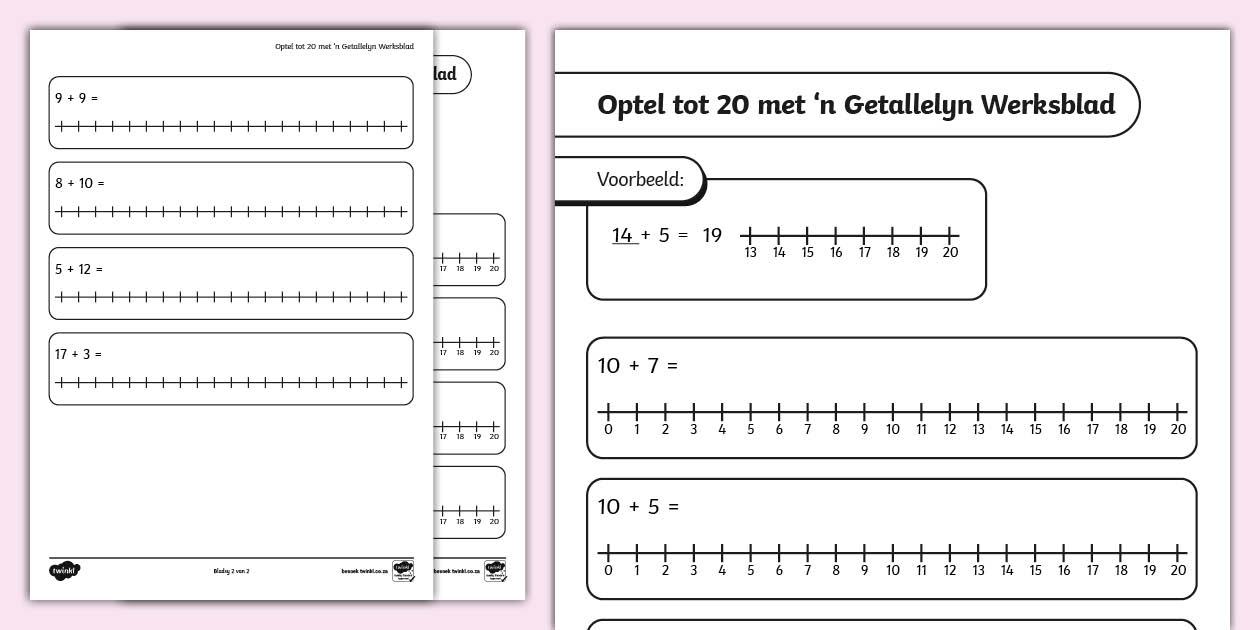 Optel Tot 20 Met 'n Getallelyn Werksblad (Teacher-Made)