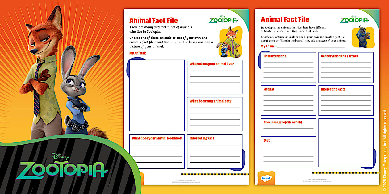 Zootopia: Animal Fact File Activity Sheet