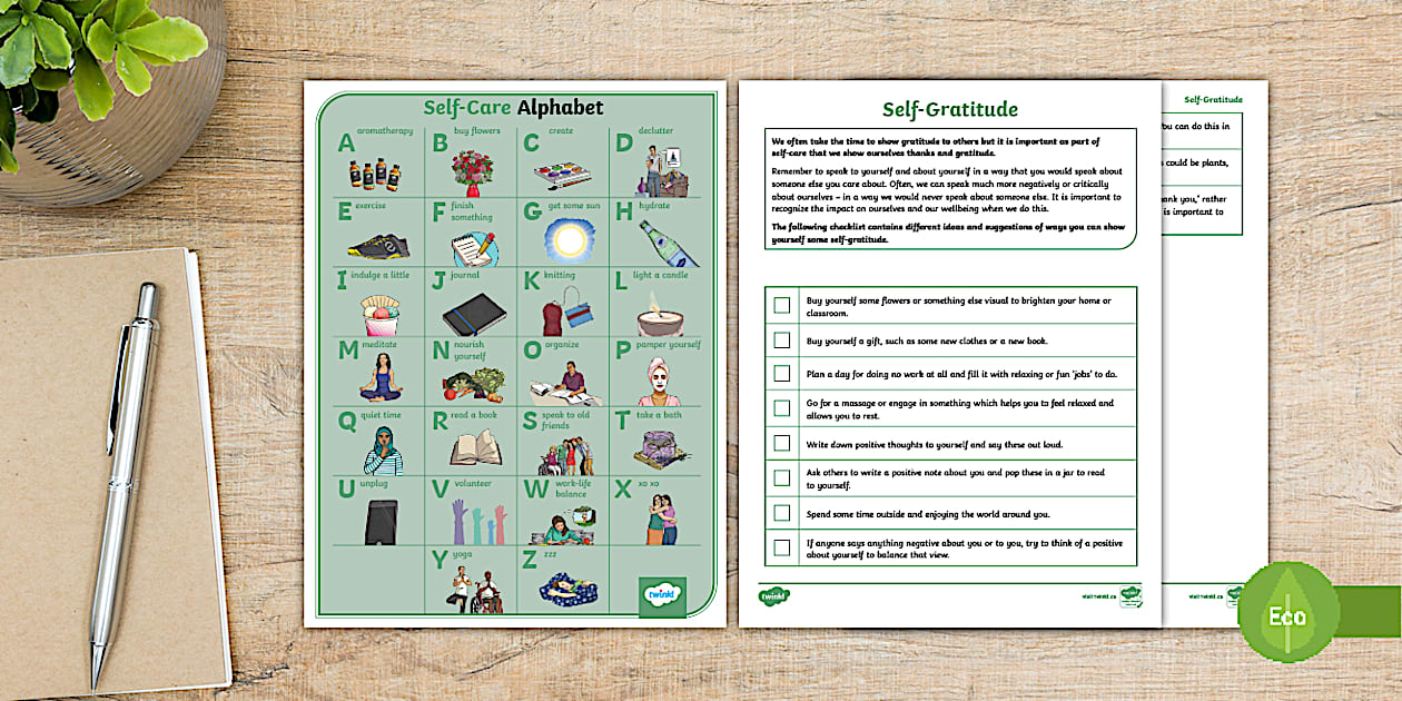 Teacher Wellbeing Self-Gratitude Ideas and Poster