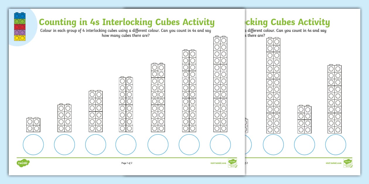 👉 Counting in 4s Interlocking Cube Activity Sheet