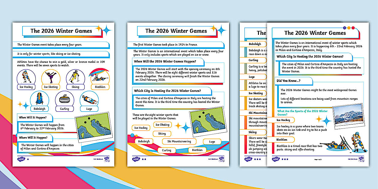 KS1 All About the Winter Games Reading Comprehension