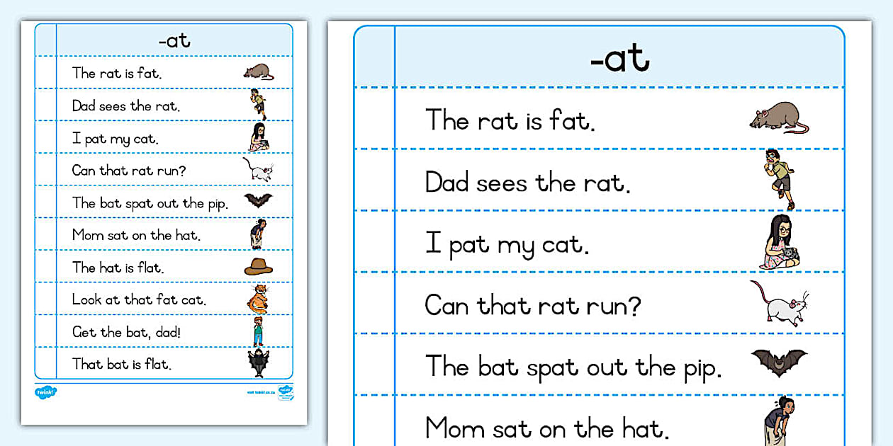 Grade 1 Phonics: -at Reading Strips - Twinkl