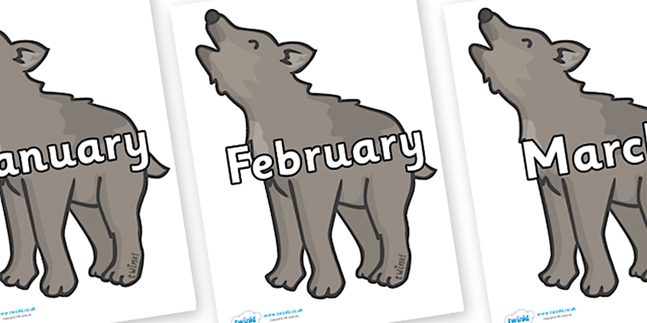 Cursive Months of the Year on Wolf Cubs (Teacher-Made)
