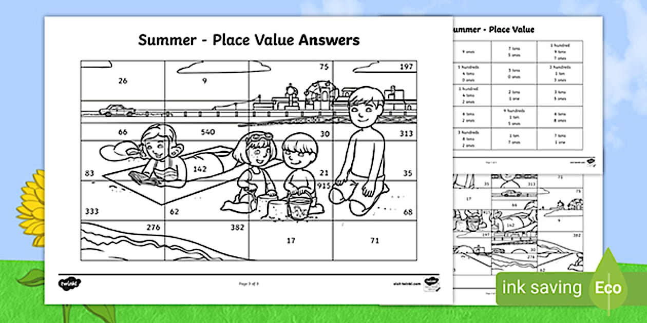 Summer-Themed Place Value Colouring Assessment Sheet