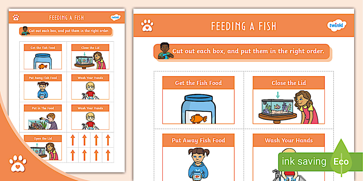Feeding Pet Fish - Sequencing Cards - Pet Care - Twinkl Pets