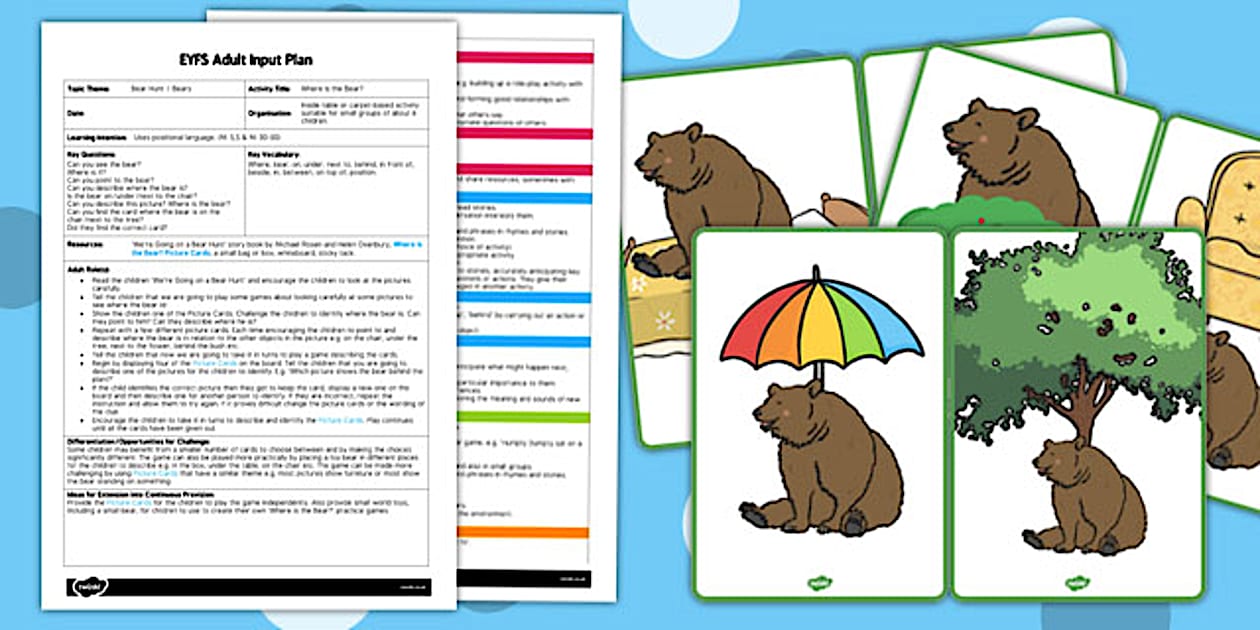 Where Is the Bear? EYFS Adult Input Plan and Resource Pack - picture cards