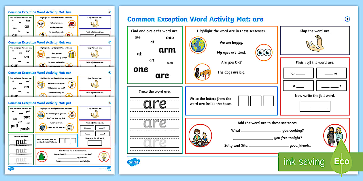 Year 1 Common Exception Word Activity Mat Pack 5 - Twinkl