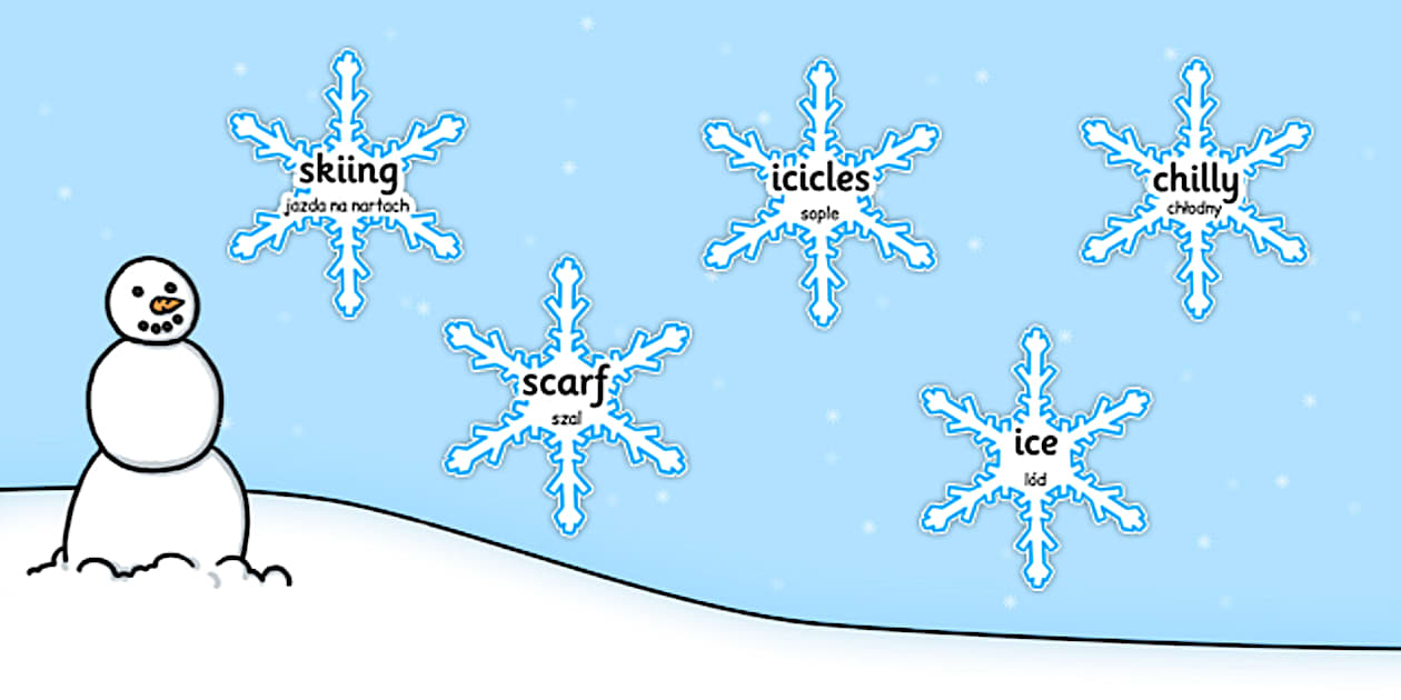 Winter Words on Snowflakes Polish Translation (teacher made)